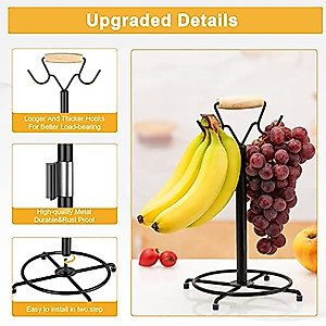ETECHMART Banana Holder Stand，Modern Banana Hanger Tree with Double Hook Stable Fresh Fruit Grape Keeper For Kitchen Organizer Countertop Storage(Black)