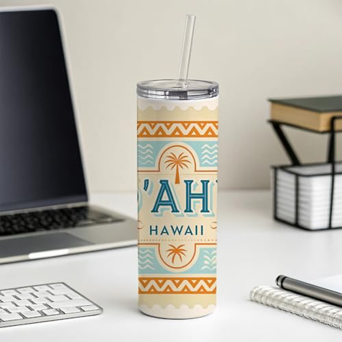 O'Ahu HI Hawaii Travel Vacation Stamp Skinny Tumbler 20oz with Straw Insulated Water Bottle Gift