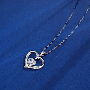 GLIVEOR Birthday Gifts for Women Heart Necklace, S925 Sterling Silver Necklace Birthstone Necklace Heart Necklace for Women Birthday Jewelry Gifts for Women March Birthstone Necklace