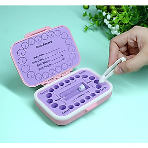 Vewye Baby Tooth Box Kids Keepsake Organizer Cute Children Tooth Fetal Hair Container with English Mark (Rainbow-Pink)