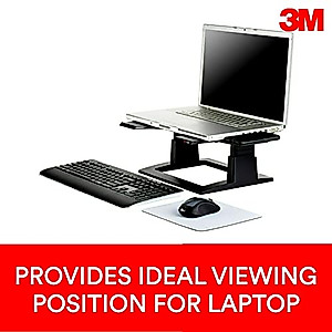 3M Adjustable Laptop Stand, Raise Screen Height to Reduce Neck Strain, 3" Height Adjustment, Large Platform for Docking Station, Non-Skid Base Keeps Laptop Secure, Cable Management, Black (LX500)