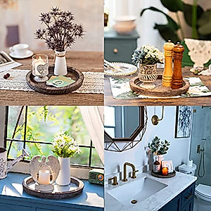 ICAROOM Rustic Wooden Serving Tray - Round Wood for Coffee Table, Candle Holder Home Decor, Small Tray, Decorative Trays Decor (8.07 in / 20.5 cm)