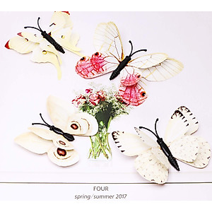 Tupalizy 12PCS Double Wings 3D Butterfly Wall Stickers Decals DIY Art Crafts Decorations for Windows Refrigerator Bedroom Classroom Bathroom Home Office Birthday Party Decors(Beige)