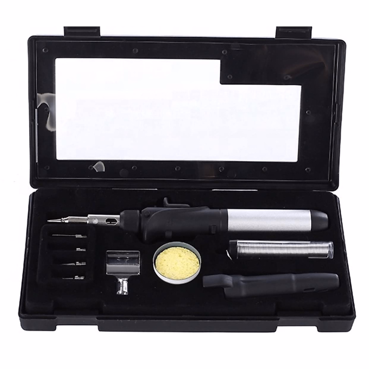 6 Piece Set Cordless Butane Soldering Kit; Portable Welder; Multipurpose welding torch; Soldering Iron, Silver & Black, 10 inches x 2.0 Width