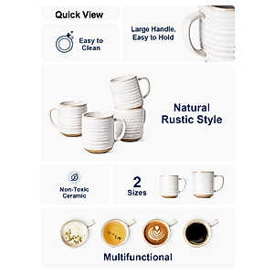 LE TAUCI Coffee Mugs 12 oz, Ceramic Mug Set, Housewarming Wedding Present, Coffee Cups for Latte, Hot Tea, Cappuccino, Mocha, Cocoa - Set of 4, Arctic White