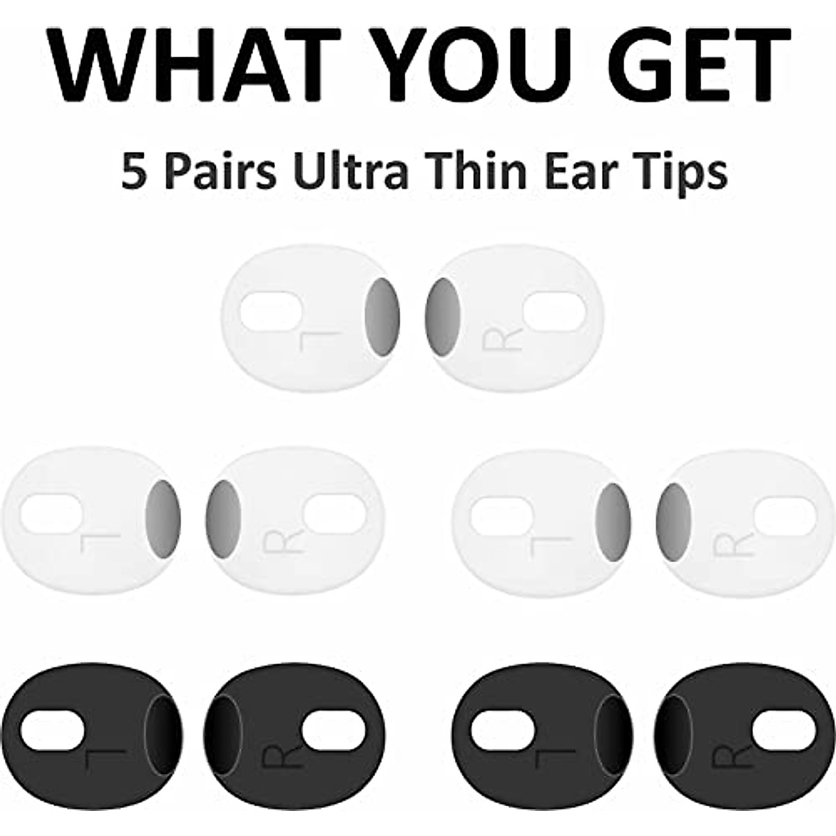 A-Focus 5 Pairs [ Fit in Case ] Compatible with AirPods 3rd Ear Tips Replacement Ultra Thin Grip Tips Anti Slip/Scratch Eartips Earbuds Cover Skin Accessories for New AirPod 3, 3 White 2 Black