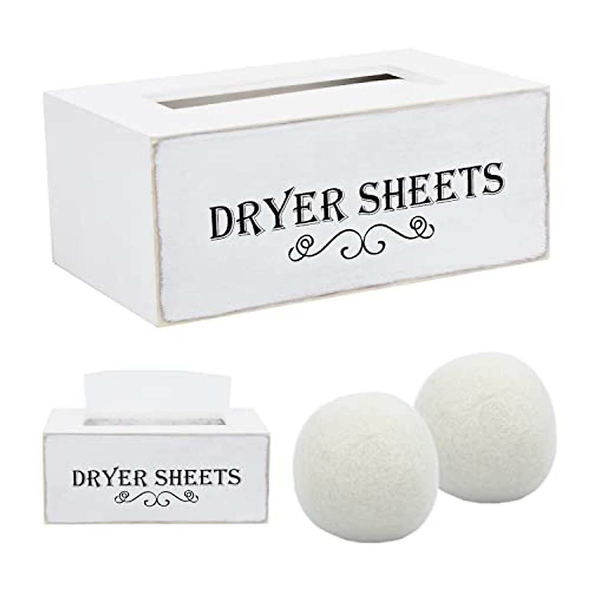 Jobelle Dryer Sheet Holder Magnetic Rustic Farmhouse Dryer Sheet Dispenser for Laundry Room Organization Storage and Decor Wooden Dryer Sheet Holder Container Box for Fabric Softener Sheets With Two Wool Dryer Balls