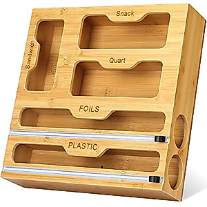 Graciadeco 5 in 1 Kitchen Drawer Organizer for Foil and Plastic Wrap Organizer, 3 Zip Lock Bags Assorted Sizes Organizer and 2 Aluminum Foil Organization and Storage Plastic Bag Organizer for Foil