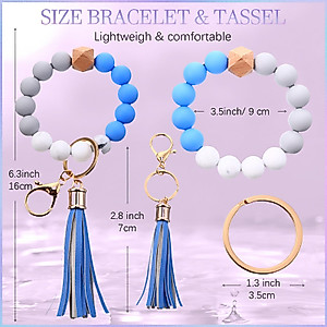 Misdary 15 Pcs Silicone Key Ring Bracelet Women Portable Key Chains Beaded Car Keys Keychain Wristlet Holder Bangle Chain with Tassel for Women