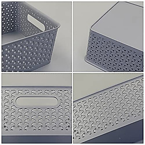 Gloreen Grey Plastic Basket, Weave Storage Baskets, 4 Packs