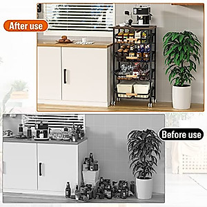 5-Tier Rolling Storage Cart with Wheels, Large Capacity Kitchen Cart, Mobile Utility Cart with Wooden Tabletop and Mesh Baskets, Bathroom, Laundry Room