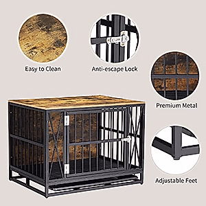 Furniture Style Dog Crate, 32" Wooden Dog Kennel with Tray and Lockable Door, Dog Cage End Table for Small & Medium Dogs, Rustic Dog Crate House Cage Indoor