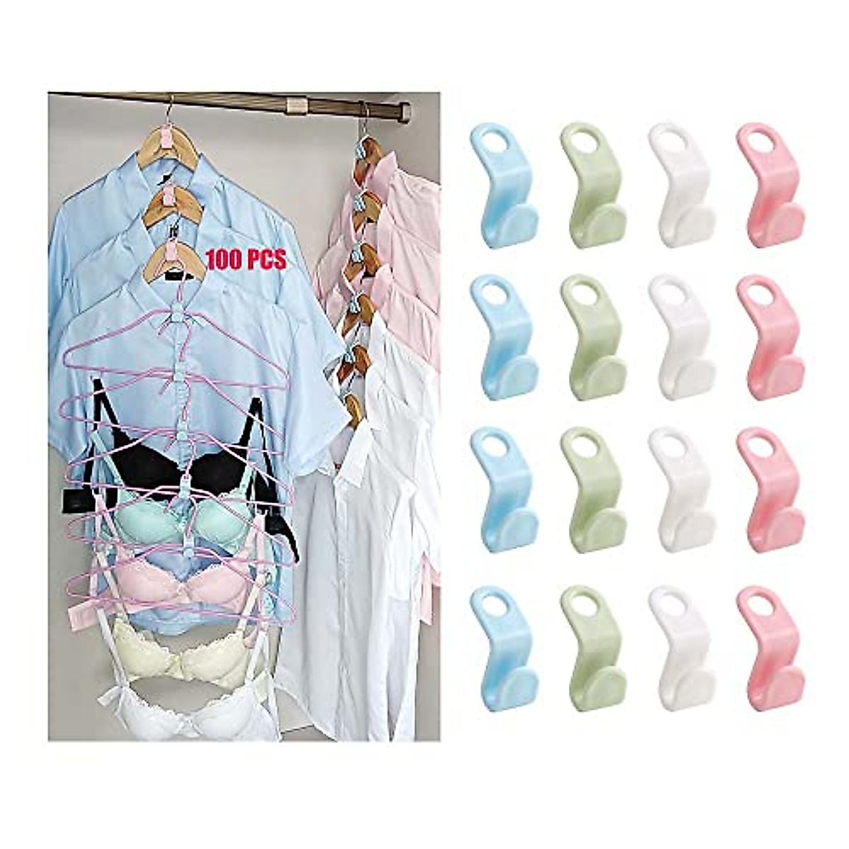 YIXINJIAJU Clothes Hanger Connector Hooks 100Pieces, Thicken, Load 30 Pounds, Used in Closet Space Savers and Organizer Closets
