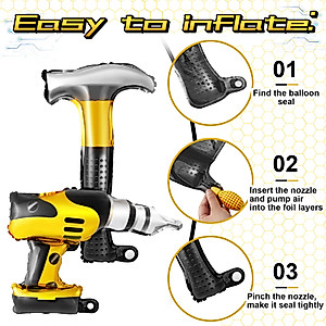 Lenwen 12pcs Hammer Balloons Drill Balloons 17 Inch Inflatable Toys Construction Party Decorations Electric Screwdriver Balloon Decorations for Father's Day Party Husband Boyfriend Birthday Party