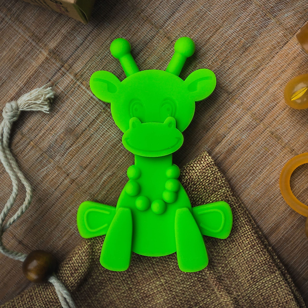 Baby Teething Toy Extraordinaire - Little Bambam Giraffe Teether Toys by Bambeado. Toy for Natural Teething Comfort and for Sore Gums - Christmas Gift for Baby Through to Infant - Lime
