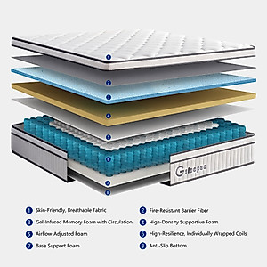 Gsleepee King Mattress, 12 Inch King Size Mattress in a Box, Gel Memory Foam Hybrid Mattress for Motion Isolation, Soft and Comfortable Mattress, Pressure Relief, Medium Firm Support