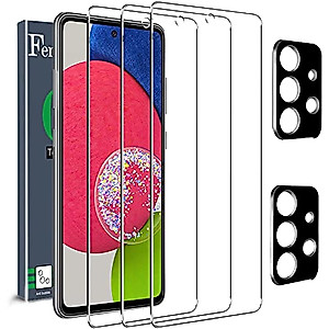 Ferilinso [5 Pack 3 Pack Screen Protector + 2 Pack Camera Lens Protector for Samsung Galaxy A52 4G&5G/ A52s 5G [HD] [Tempered-Glass] [Case Friendly] [Anti-Fingerprint] [Easy Installation]