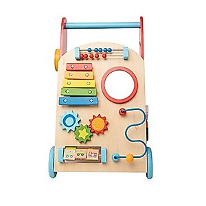 Nuby Wooden Baby Walker with Interactive Features for Early Development, Promotes Walking, Motor Skills, and Creativity