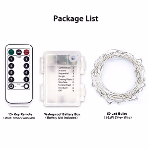 4 Pack 50 Led Fairy Lights Battery Operated with 8 Modes Remote Control Timer 16.5 Feet Waterproof Copper Wire Twinkle String Lights for Home Indoor outdoor Decor (Warm White)