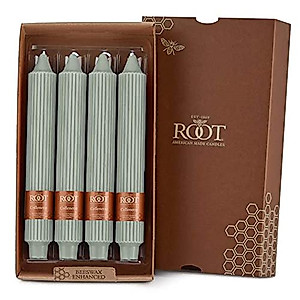 Root Candles Unscented Dinner Candles Beeswax Enhanced Grecian Collenette Boxed Candle Set, 9-Inch, Sage Green, 4-Count