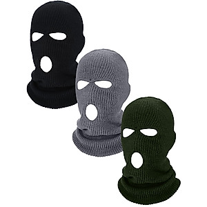 Geyoga 3 Pcs 3 Holes Ski Masks Knitted Full Face Cover Winter Balaclava Ski Mask for Outdoor Sports Men Women(Black, Army Green, Grey)