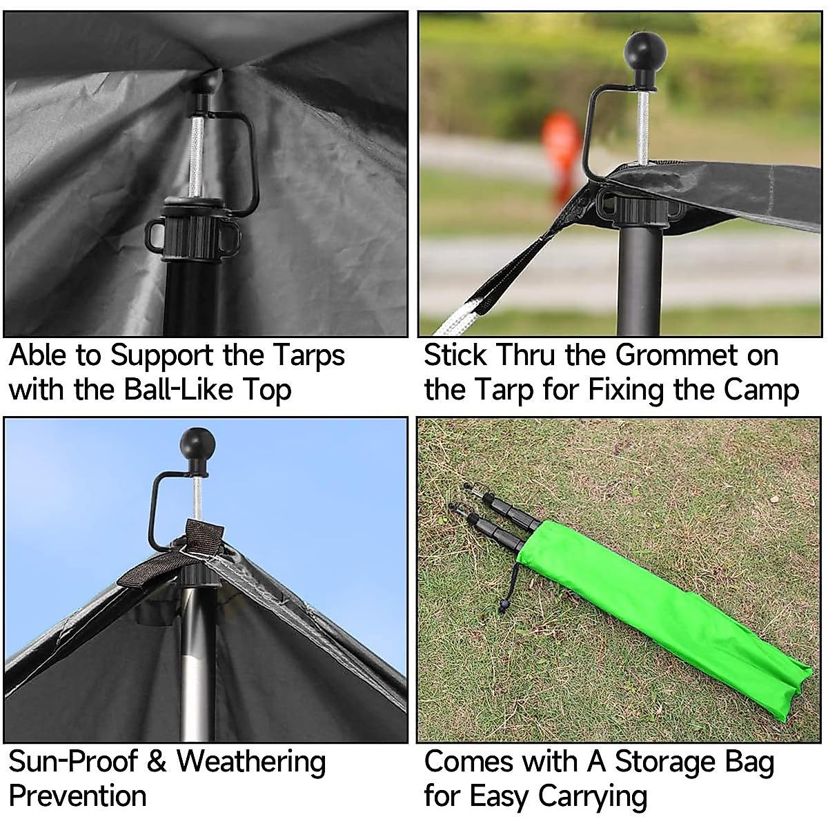 SANLIKE Tent Poles for Tarp, 98 in Tarp Poles Set of 2, Tent Poles Replacement, Telescoping Pole, Canopy Poles, Camping Poles for Rooftop Tents, Trekking Pole Tent for Rain Fly, Camper, Awning – Gray