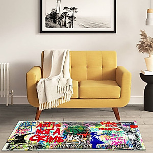 GUBIYU Modern Abstract Area Rugs Runner for Living Room Kitchen Bedroom Abstract Art Graffiti Rugs Inspirational Words in Bathroom Rug Stain Resistant Carpet Mat Pad Rectangular Home Decor 23.6"x59"