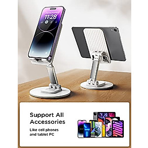 LISEN 360 Degree Rotation Cell Phone Stand Holder for Desk, Foldable, Adjustable, Ergonomic, Portable, Pocket Friendly, Slim Profile, Compatible with iPhone 14, iPad Tablet 4-10"