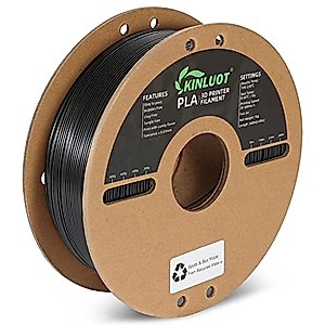 KINLUOT PLA 3D Printer Filament 1.75mm, Black PLA Filament 1KG Spool(2.2lbs), Neatly Wound Cardboard Vacuum Packaged - Fit Most FDM 3D Printers