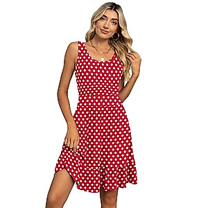 LILBETTER Women's Beach Dresses for Women Casual Summer Sexy Knee Length Mini Dresses(F Red Polka Dot, XX-Large)