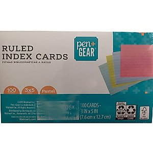 Pen + Gear Ruled Index Cards, Pastel, 3 in x 5 in, 100 Count