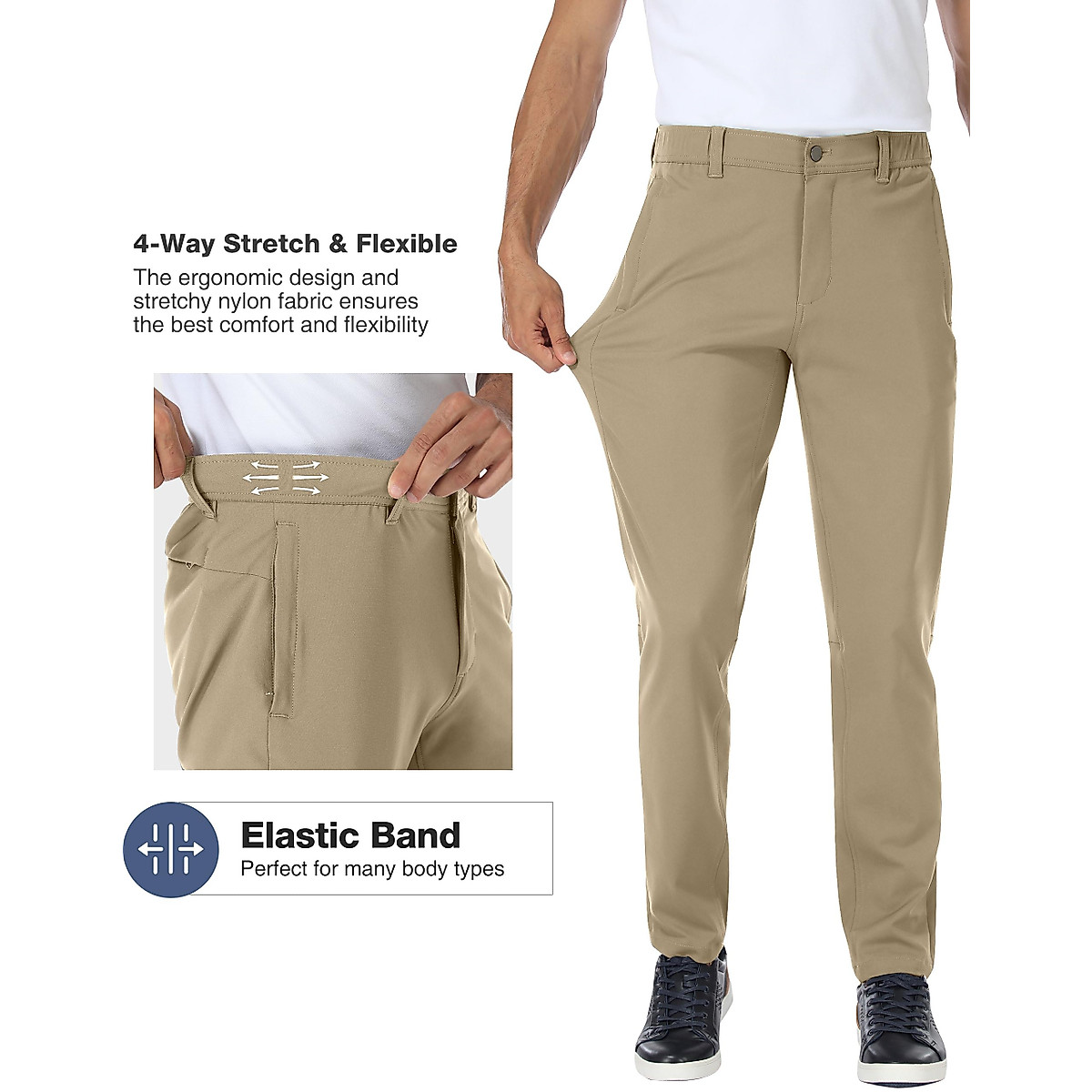 PULI Golf Pants Men Stretch Slim Fit Waterproof Dress Casual Work Hiking Tapered Pants with Pockets Stone,38Wx32L