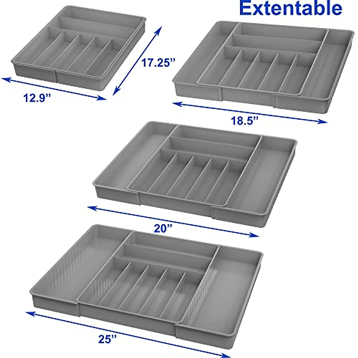 Simple Houseware Expandable Kitchen Drawer Flatware Organizer, Grey