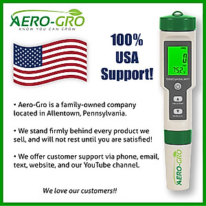 AERO-GRO Digital 5-in-1 Meter: 5 Functions: pH, TDS, EC, Salinity%, Salinity ppm, and Temp, IP67 Waterproof, Pen-Type Tester for Hydroponics, Water, Wine, Spas, Aquariums