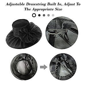 Acecharming Womens Sun Hat Organza Wide Brim Wedding Hats Ladies Summer Gauze Cap for Church Wedding Party Beach Travel Outgoing(Black)