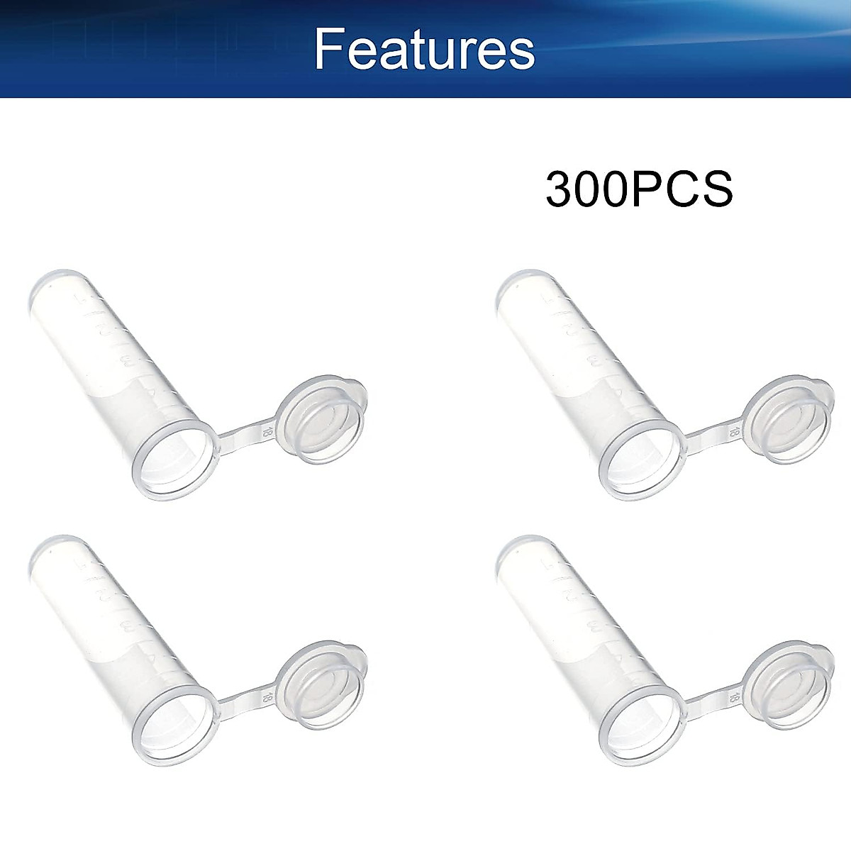 zoomto 5ml Microcentrifuge Tubes 300PCS,Centrifuge Tubes with Attached Lid,Clear Round Micro Centrifuge Small Sample Bottle Vials Container for Lab,Plastic Lab Snap Tubes,Clear Graduation,Bag Pack