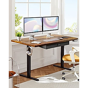 ErGear Electric Standing Desk with Drawer, Adjustable Height Sit Stand Up Desk, Home Office Desk Computer Workstation, 55x28 Inches, Vintage Brown