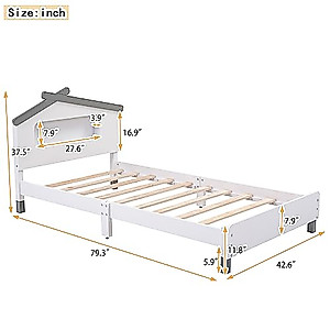 Merax Kids Mordern House Beds Frame with Motion Light Twin, Wood Low Bed for Boys,Girls, No Box Spring Need (Twin, White+Gray)