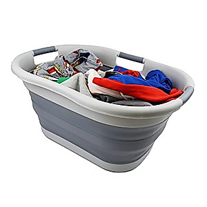SAMMART 40L (10.5 gallon) Collapsible Plastic Laundry Basket - Foldable Pop Up Storage Container/Organizer - Portable Washing Tub - Space Saving Hamper/Basket (1, Grey/Dark Grey)