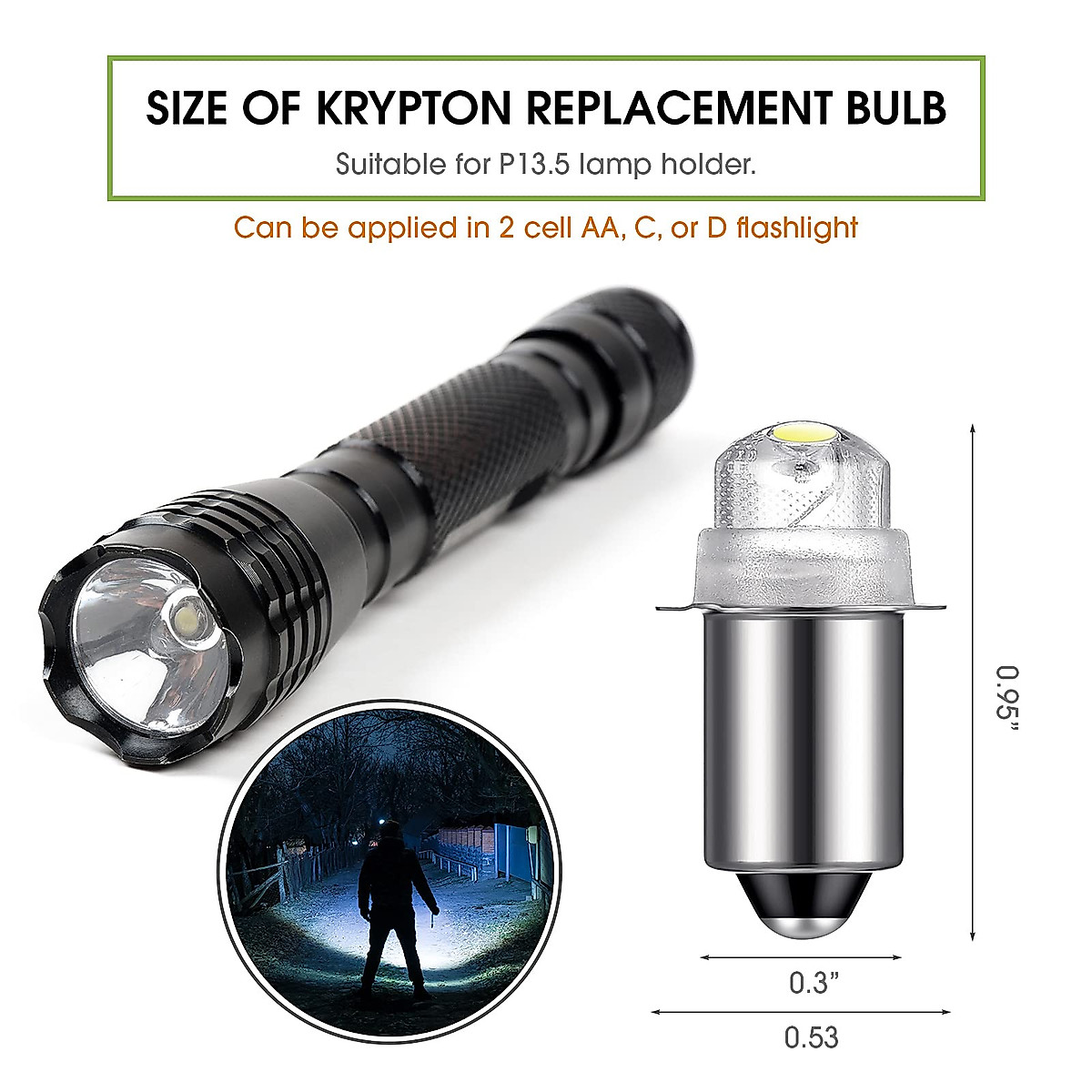 Honoson 30 Lumen 3-Volt LED Replacement Bulb Flashlight Bulbs LED Torch Flashlight Bulb with 10 Year Lifespan, 41-1643 (2)