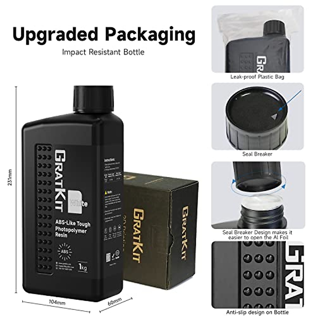 GratKit Upgraded ABS-Like 3D Printer Resin, High Toughness 405nm UV Curing Resin, Scratch Resistant and Compatible with SLA, LCD and DLP Printers for Industrial Parts Printing - 1000g, White