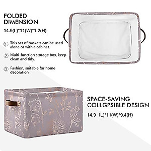 susiyo Large Foldable Storage Bin Rose Gold Elegant Floral Fabric Storage Baskets Collapsible Decorative Baskets Organizing Basket Bin with PU Handles for Shelves Home Closet Bedroom Living Room-2Pack