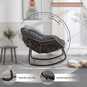 Patio Outdoor Rocking Chair Set of 2, Indoor Rattan Rocker Egg Chair, Comfy Oversized Papasan Chair with Thicker Cushion for Patio, Front Porch, Backyard, Garden, Balcony, Lounge, Living Room, Grey