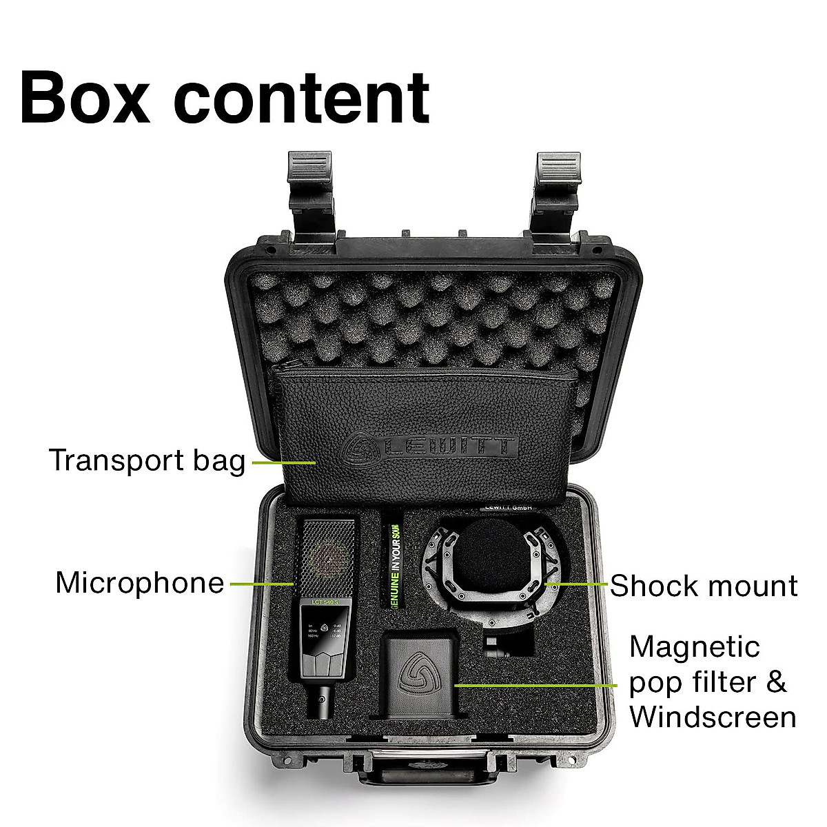 LEWITT LCT 540 S Large-Diaphragm Studio Condenser Microphone - Ultra low self-noise - Ideal for extreme processing - Low-cut filter and attenuation - Military spec transport case included