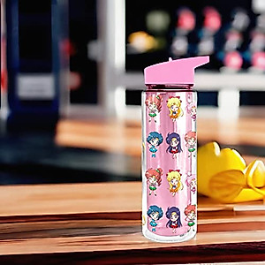 JUST FUNKY Sailor Moon Crystal Chibi Water Bottle –16oz Plastic Travel Container for Joining The Sailor Guardians Against Dark Forces Officially Licensed