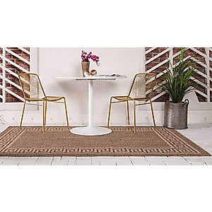 Unique Loom Outdoor Border Collection Area Rug - Greek Key (7' 1" x 10' Rectangle, Brown/ Light Brown)