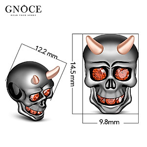 GNOCE [2 Pack] "Classic Skull Set" Charm Set Sterling Silver with Rhodium Plated Black Devil Skull Spider Web Skull Combination Charm Bead Fit Bracelet/Necklace Halloween Jewelry Gift for Women Mens
