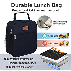 KITNOBLIS Lunch Box Insulated Lunch Bag Durable Small Lunch Bag Reusable Adults Tote Bag Lunch Box for Adult Men Women (BLACK)