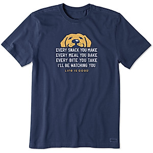 Life is Good Mens Dog Lover Graphic T-Shirt, Cotton Tee, Short Sleeve, Crewneck Shirt, Casual Top, I'll Be Watching You Dog, Darkest Blue, Small