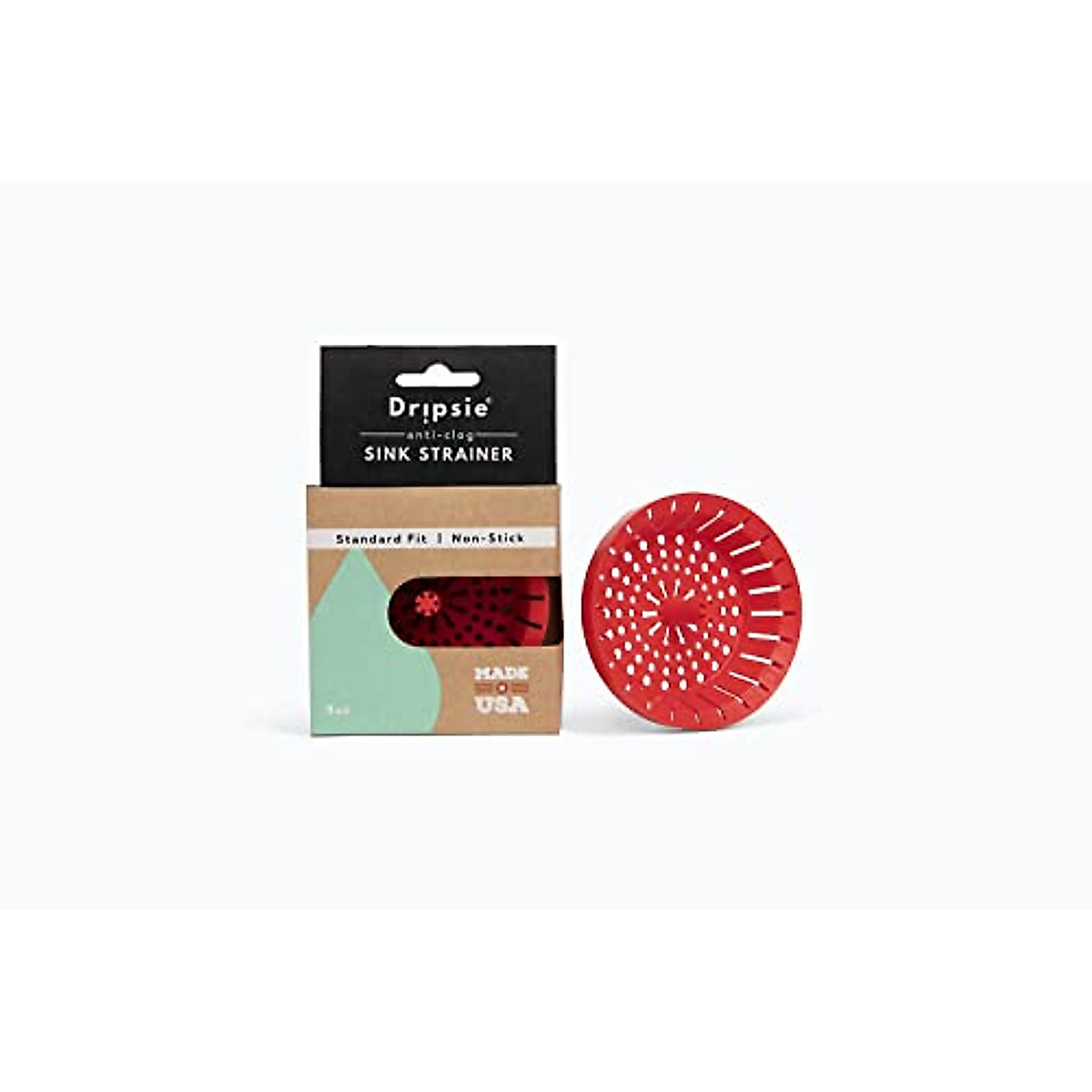 Dripsie Sink Strainer - Clog-Resistant and Flexible - Universal Kitchen Sink Drain Strainer - Made in The USA (1-Pack Red)